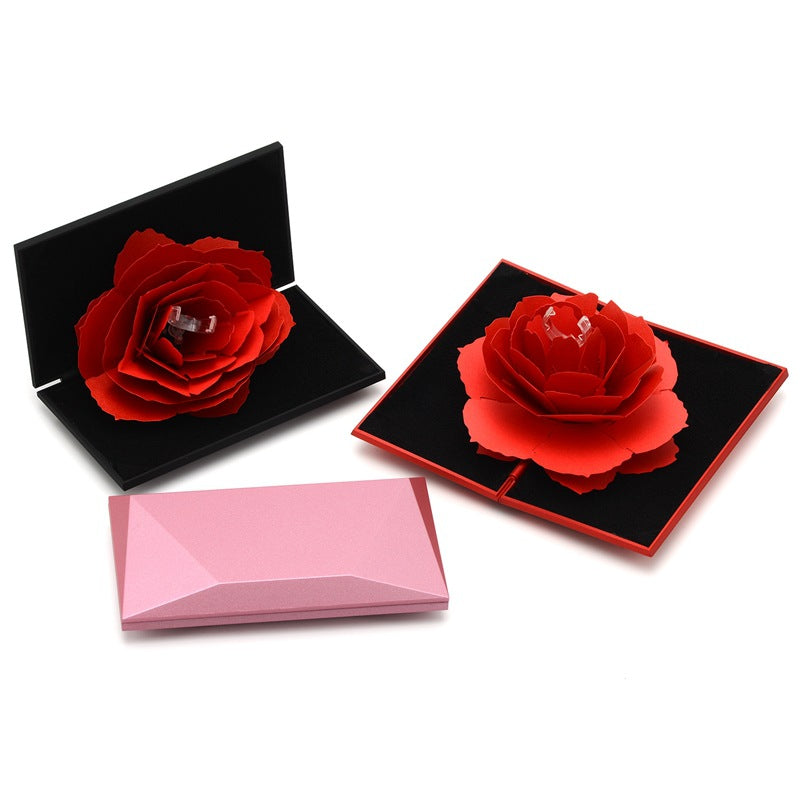 3D Love Box Heart-shaped Rose Flower Rotating Ring Box Valentines Day ...